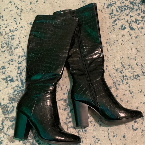 TOP Moda | Shoes | Knee High Black Faux Croc Boots By Top Moda | Poshmark